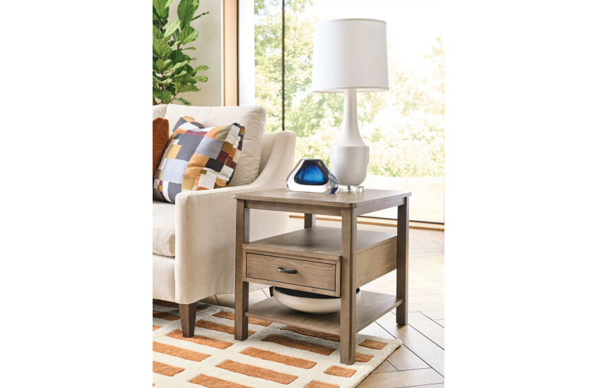 RECTANGULAR DRAWER END TABLE-TAUPE Room Image 1